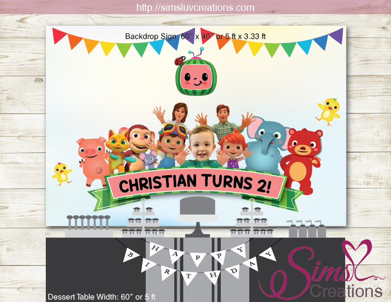 COCOMELON PRINTABLE PARTY BACKDROP BANNER BIRTHDAY POSTER HIGH RESOL Sims Luv Creations